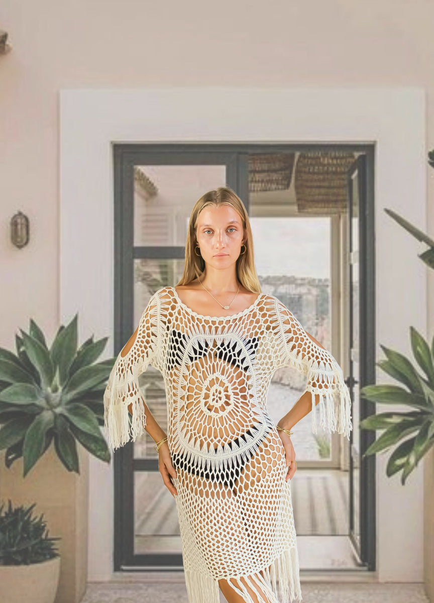 Eva Crochet Off-White Dress – Be Sunset